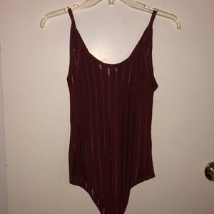 Tops | Red Ribbed Striped Body Suit | Poshmark